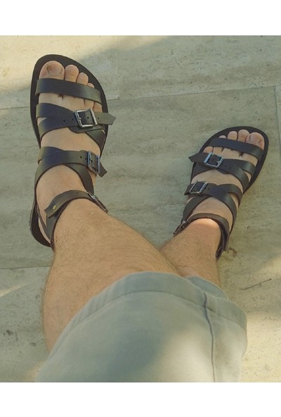 Hakiki Deri Kösele Kahverengi Erkek Bodrum Sandaleti