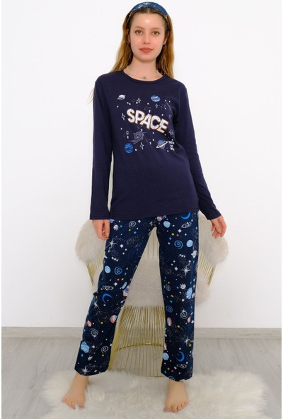 Desenli Pijama Takımı Lacivert - 10189.1287.