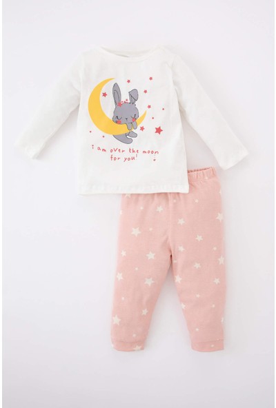 DeFacto Kız Bebek Bisiklet Yaka Baskılı Uzun Kollu Pijama Takımı Z0913A222AU DeFacto Kız Bebek Bisiklet Yaka Baskılı Uzun Kollu Pijama Takımı Z0913A222AU