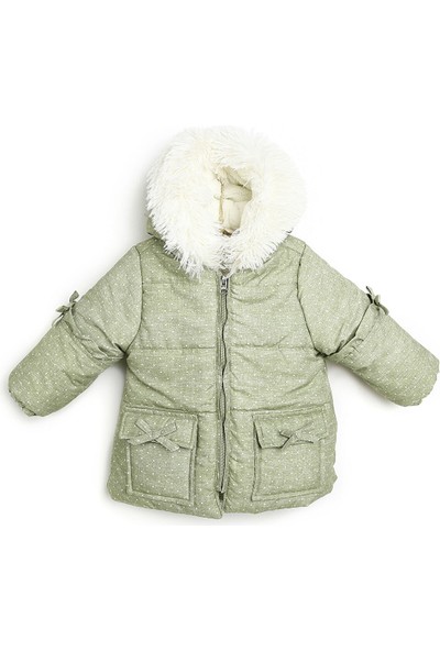 Midimod Kız Bebek Puantiyeli Kürk Kapüşonlu Mont