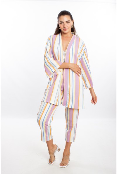 Boadecia Renkli Çubuklu Keten Takım