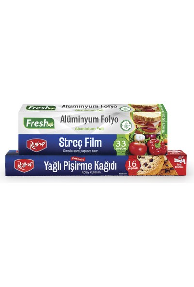 Roll-Up 3'lü Eko Mutfak Seti Pişirme Kağıdı + Streç Film + Alüminyum Folyo Roll-Up 3'lü Eko Mutfak Seti Pişirme Kağıdı + Streç Film + Alüminyum Folyo