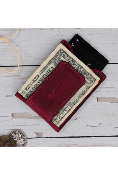 Leonis Hakiki Deri Mıknatıslı Kartlık