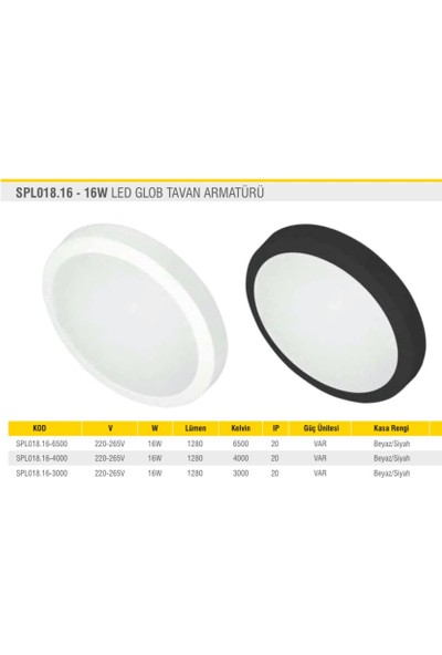Novo 16W LED Glob Tavan Armatürü Si̇yah Gövde 5 Adet Novo 16W LED Glob Tavan Armatürü Si̇yah Gövde 5 Adet