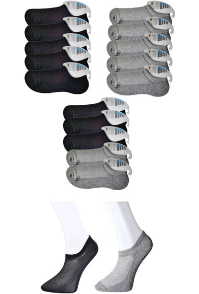 Oresse Siyah ve Gri Erkek Görünmez Çorap 15 Çift