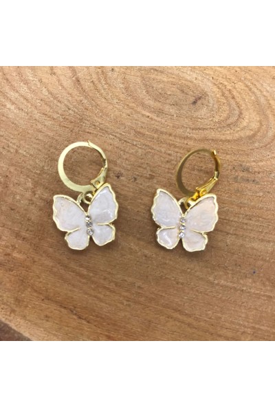 Mineli Beyaz Kelebek Küpe