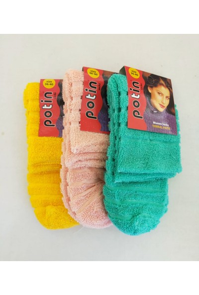 Potin 3 Çift Pastel Renk Pofuduk Termal Patik Çorap Potin 3 Çift Pastel Renk Pofuduk Termal Patik Çorap