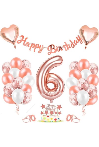 Rönesans Parti Rose Gold Folyo Balon Seti Banner 6 Yaş Rönesans Parti Rose Gold Folyo Balon Seti Banner 6 Yaş
