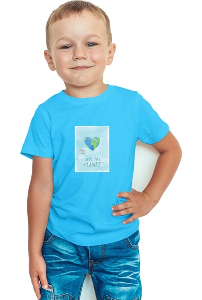 Save The Planet Baskılı Bisiklet Yaka Çocuk Tişörtü BLL565 Save The Planet Baskılı Bisiklet Yaka Çocuk Tişörtü BLL565