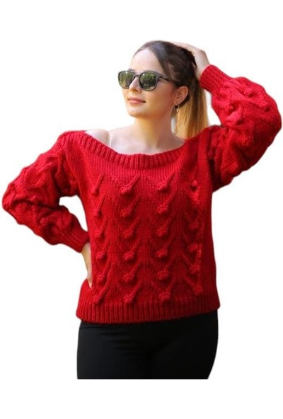 Noktalı Desen Kayık Yaka Kazak