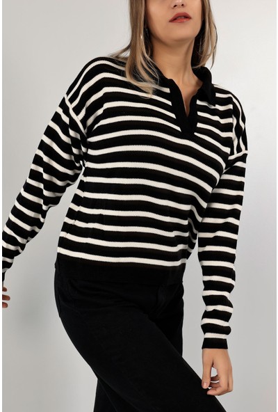 Reprisal Kadın Siyah Polo Yaka Triko Kazak