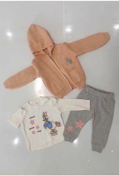 Donino Kız Bebek 3 Lü Takım Triko Hırkalı