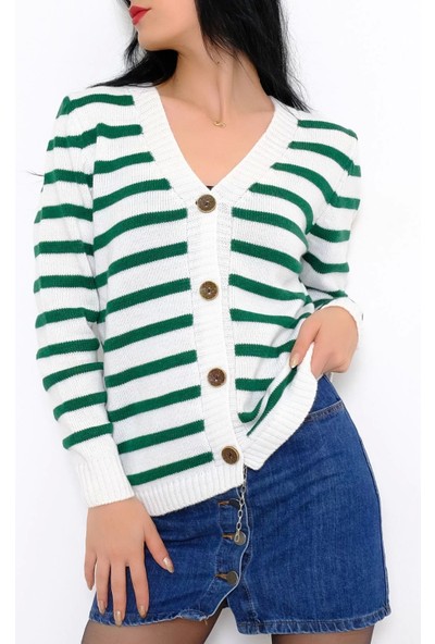 Serçe Shop Çizgili Hırka Yeşilbeyaz - 301.1577.