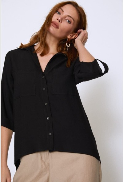 V Yaka Truvakar Kol Gömlek Siyah