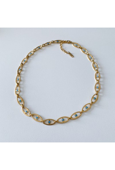 Çelik Mavi Mineli Zincir Kolye