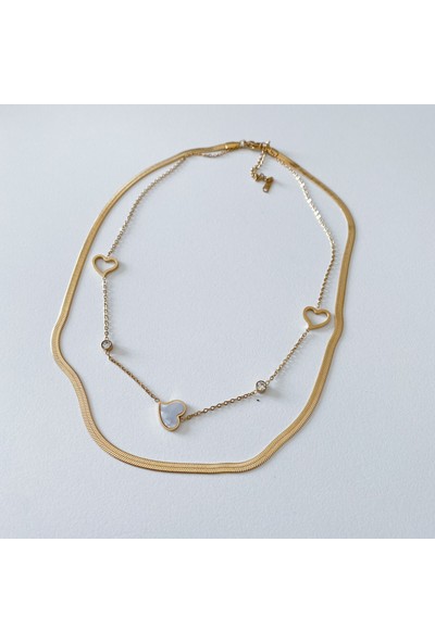 Çelik Kalpli 2 Li Kolye