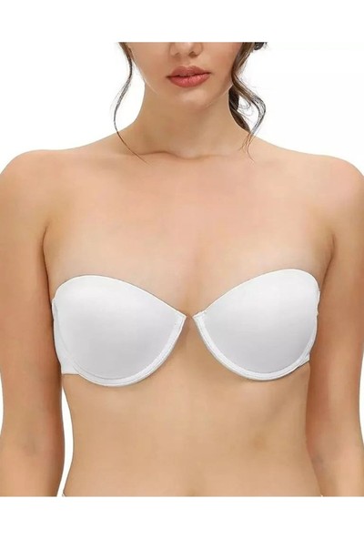 Öz Pamuk Straplez Sırtı Şeffaf Askılı Dolgulu Sütyenn