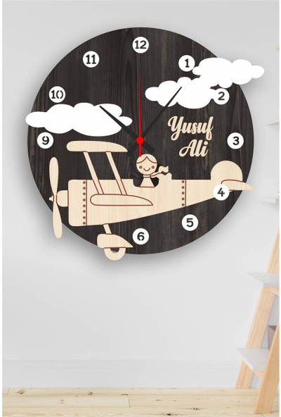 Home Trend Isme Özel Erkek Pilot Çocuk Odası Ahşap Duvar Saati Home Trend Isme Özel Erkek Pilot Çocuk Odası Ahşap Duvar Saati
