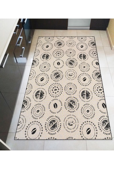 Gardenya Bej Kahve Çekirdeği Spor Desenli Modern Dekoratif Mutfak Halısı