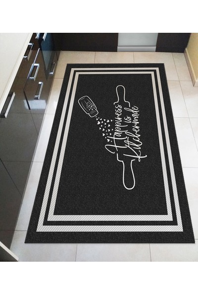 Galo Kalpli Tuzluk Merdane Desenli Kitchen Sloganlı Modern Dekoratif Mutfak Halısı