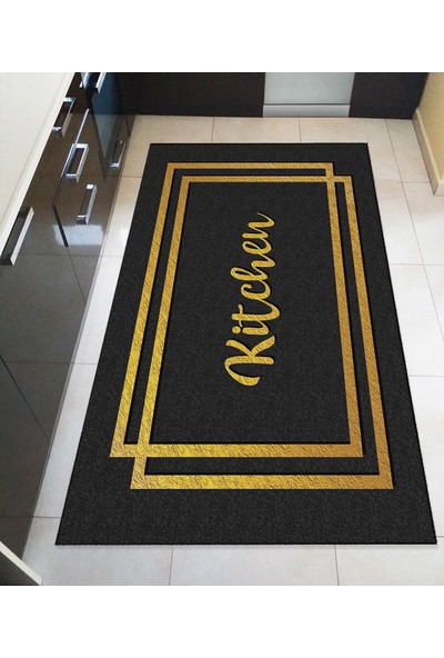 Galo Gold Efektli Bordürlü Kitchen Modern Dekoratif Mutfak Halısı