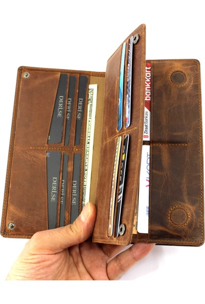 Derise Club Unisex Lüks Hakiki Deri Telefon Bölmeli Kemerli Üç Bölmeli Kartlık Cüzdan