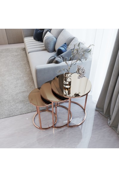 Faymend Bakır Kaplama Metal 3'lü Zigon Sehpa