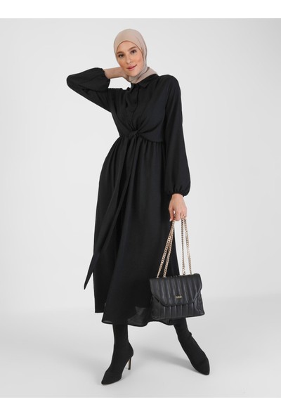 Bağlama Detaylı Tesettür Elbise - Siyah - Refka Woman Bağlama Detaylı Tesettür Elbise - Siyah - Refka Woman