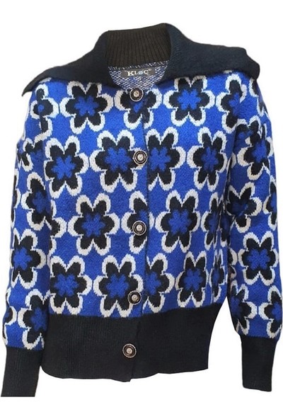 Kloç Çiçek Desenli Düğmeli Günlük Kadın Triko Ceket