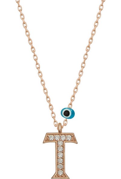 Gümüş Nazar Rose T Harfi Kadın Kolye Gümüş Nazar Rose T Harfi Kadın Kolye