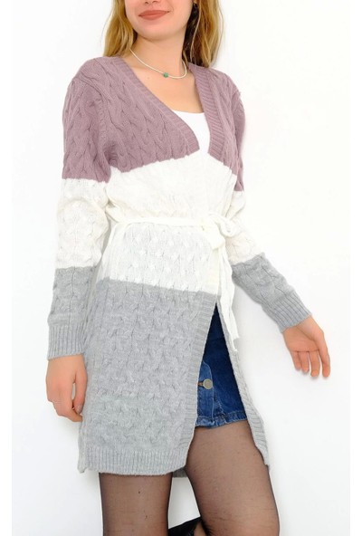 Serçe Shop Üç Renk Detaylı Hırka Lilagri - 282.1577.