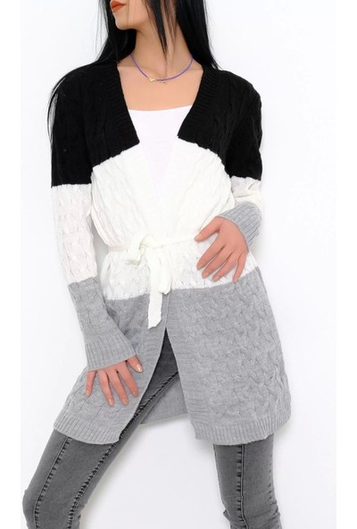 Serçe Shop Üç Renk Detaylı Hırka Siyahgri - 282.1577.