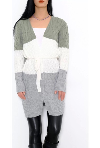 Serçe Shop Üç Renk Detaylı Hırka Yeşilgri - 282.1577.