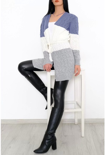 Serçe Shop Kemerli Üç Renk Hırka Indigogri - 331.1577.