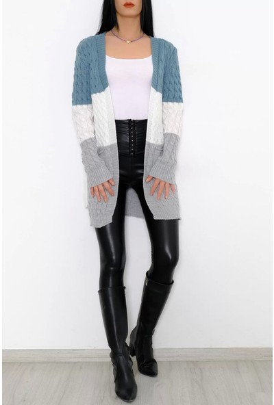 Serçe Shop Kemerli Üç Renk Hırka Koyumint - 331.1577.