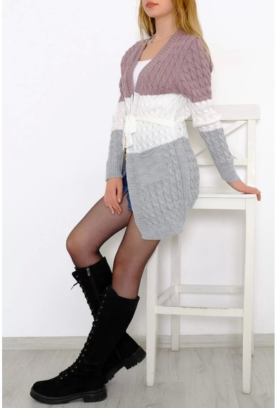 Serçe Shop Kemerli Üç Renk Hırka Lilagri - 331.1577.