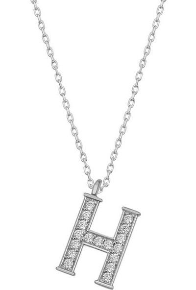 Nikadu Gümüş Rodyum H Harfi Kadın Kolye