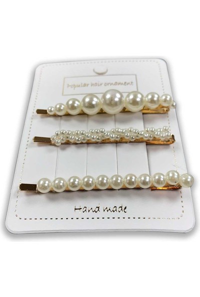 Royaleks Krem Incili 3 Lü Yan Tel Toka Seti - Trend Model 7cm Royaleks Krem Incili 3 Lü Yan Tel Toka Seti - Trend Model 7cm