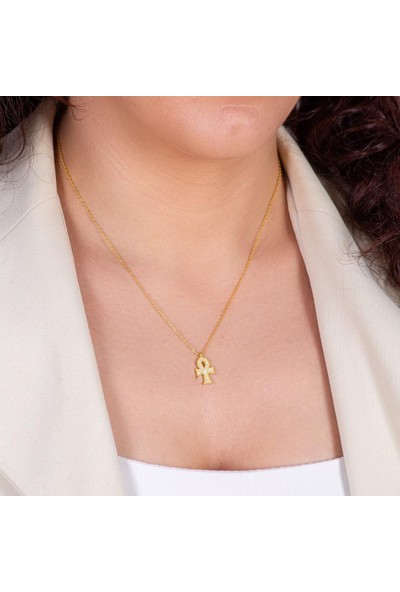 Arin Silver 925 Ayar Zirkon Taşlı Rose Gümüş Rose Ankh Kadın Kolye