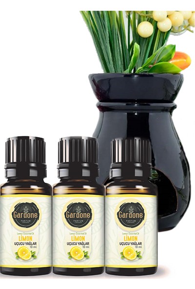 Kumraldede Siyah Dekoratif Seramik Buhurdanlık ve Limon Ortam Kokusu 3X10 ml Kumraldede Siyah Dekoratif Seramik Buhurdanlık ve Limon Ortam Kokusu 3X10 ml