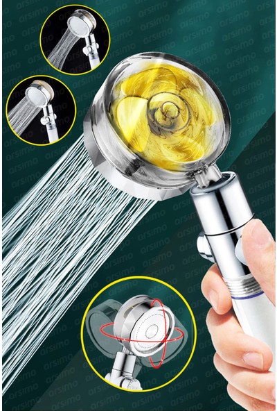 Arsimo Turbo Pervaneli 360 Derece Dönebilen Oynar Başlıklı Su Tasarruflu Duş Başlığı Arsimo Turbo Pervaneli 360 Derece Dönebilen Oynar Başlıklı Su Tasarruflu Duş Başlığı