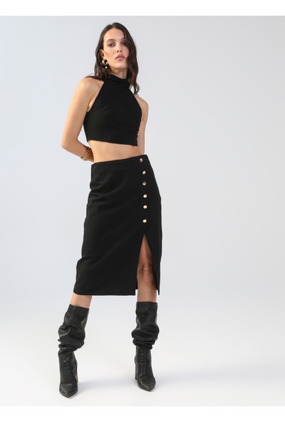 Fabrika Yarım Balıkçı Yaka Düz Siyah Kadın Bluz Vılle