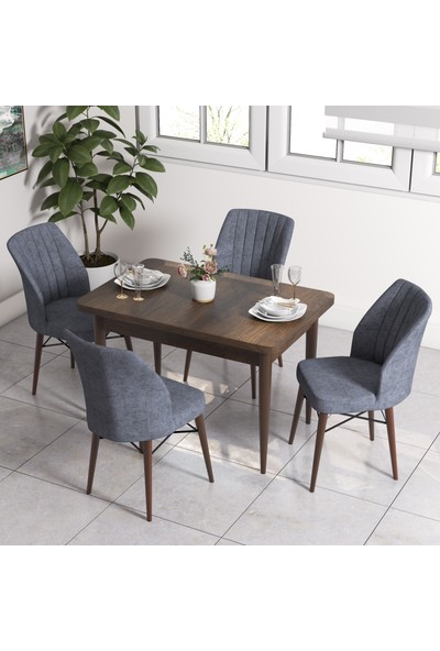 Rovena Neri Barok Desen 80 x 132 cm Yemek Masası Takımı 4 Sandalyeli