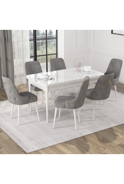 Rovena Mateo Beyaz 80X132 Yemek Masası Takımı 6 Sandalyeli