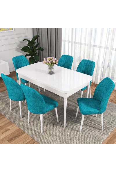 Rovena Zeta Beyaz 80X132 Mdf Yemek Masası Takımı 6 Sandalyeli