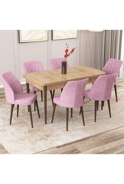 Rovena Zayn Meşe Desen 80X132 Yemek Masası Takımı 6 Sandalyeli