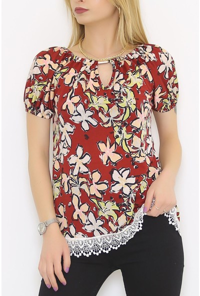 Yaka Lastikli Bluz Bordoçiçekli - 9329.107.