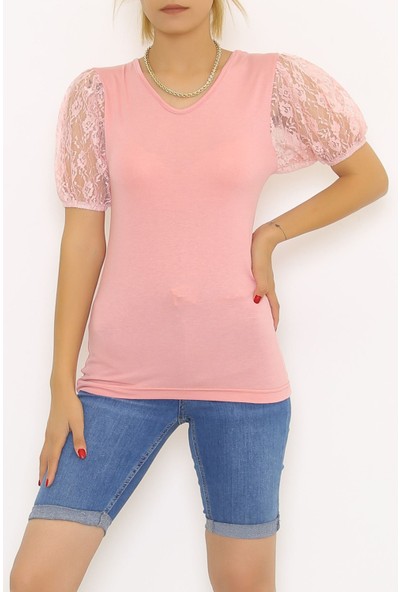 Nille Dantel Kol Bluz Pembe - 9655.107. Nille Dantel Kol Bluz Pembe - 9655.107.