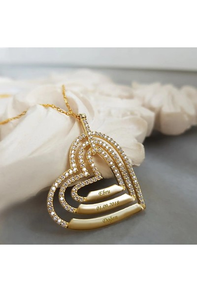 Vaoov 925 Ayar Gümüş Üç Isimli Kalp Kolye