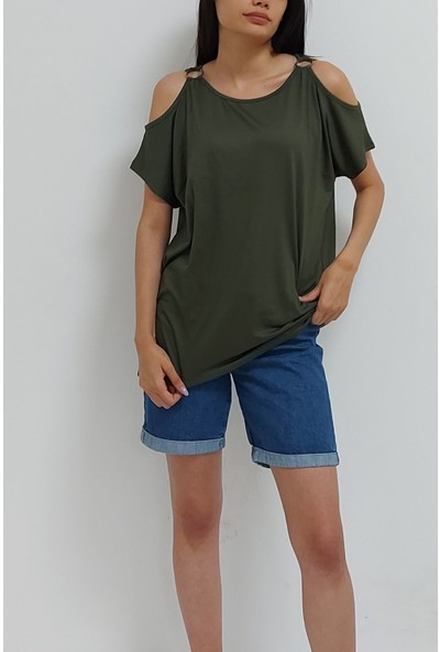 Omuz Dekolteli Bluz Haki